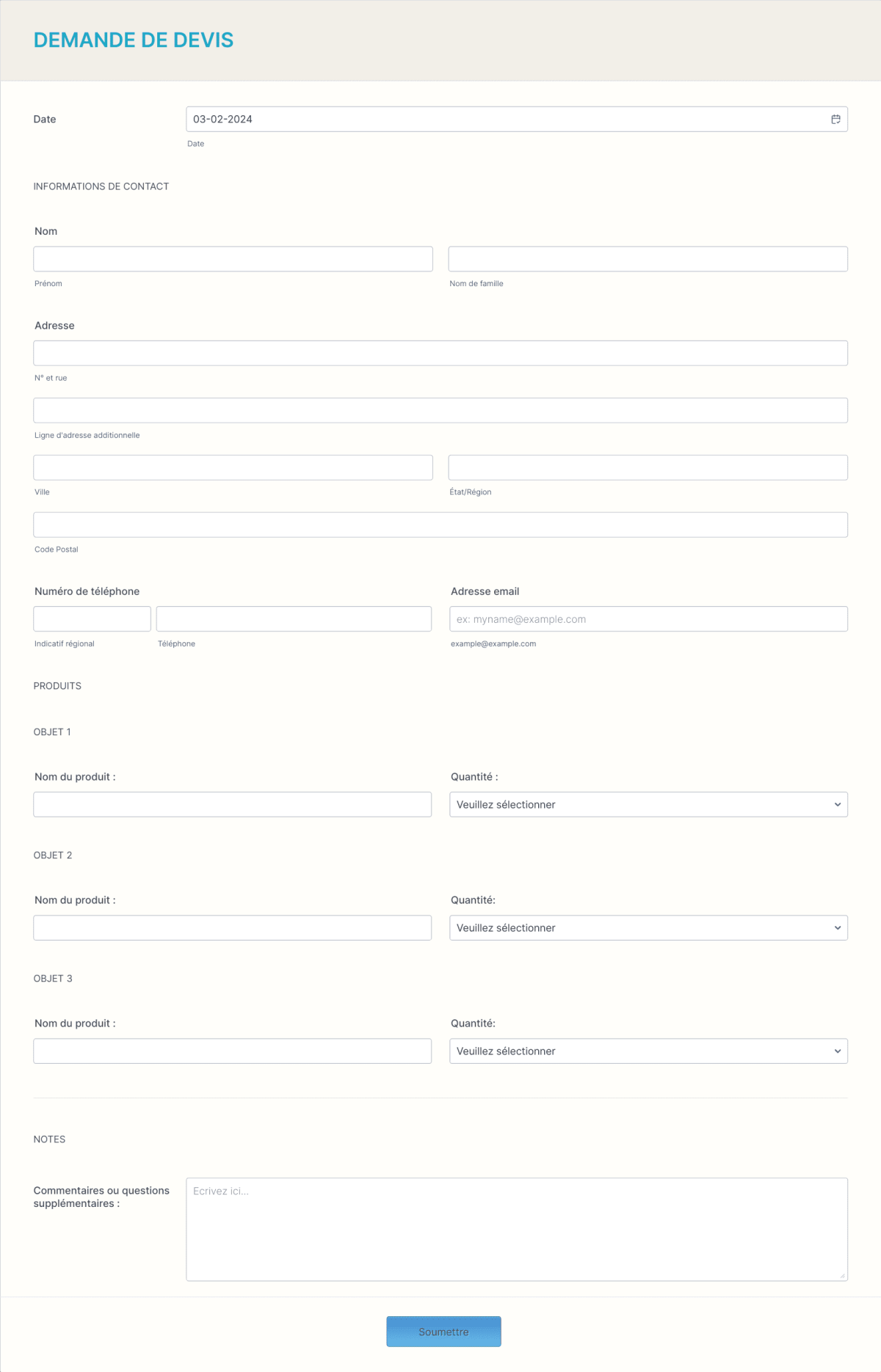 Demande De Devis Modèle du formulaire | Jotform