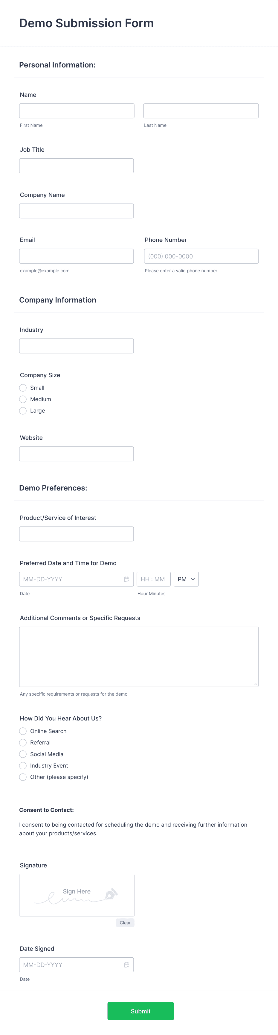 Demo Submission Form Template | Jotform