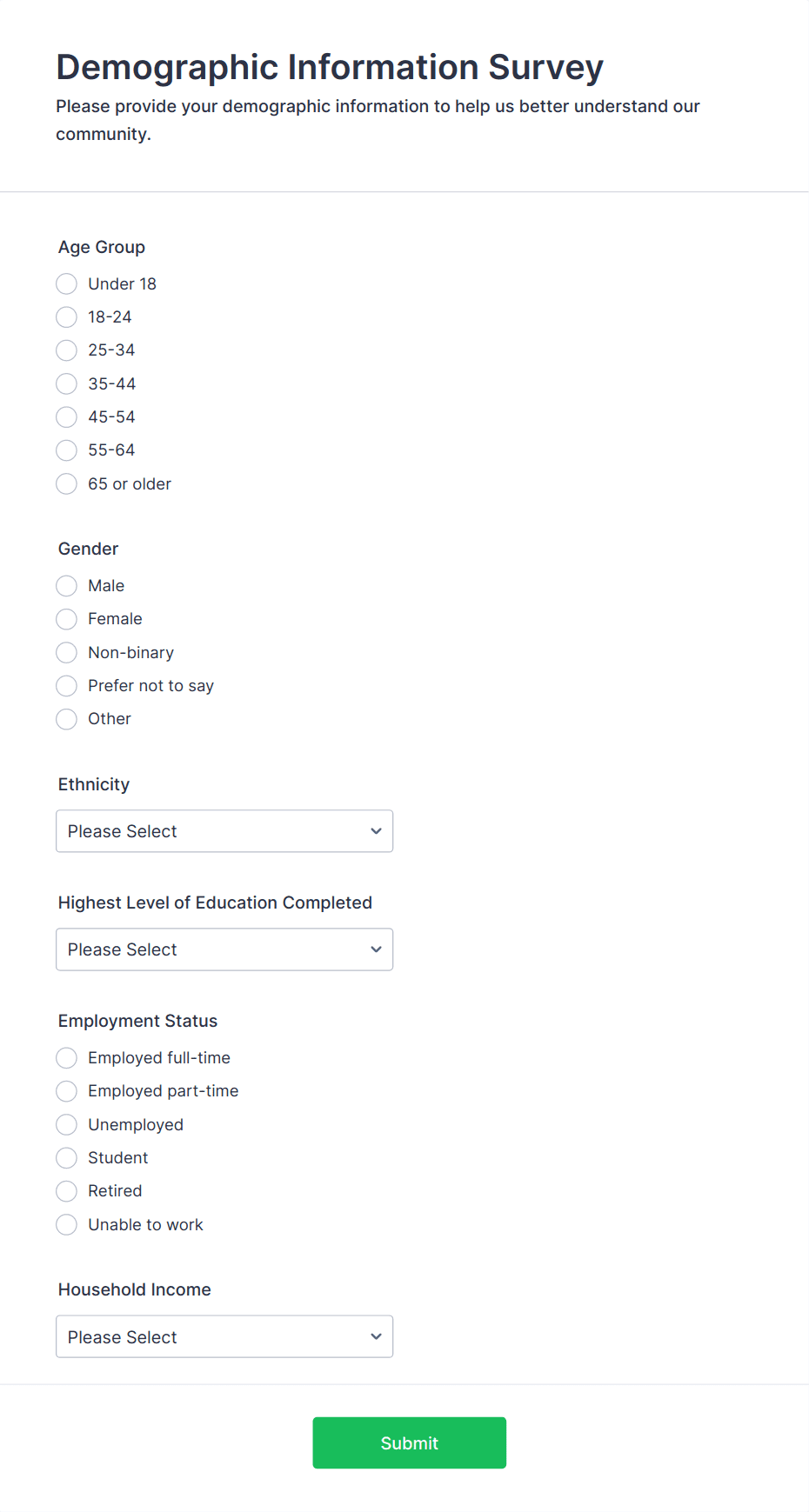 Demographic Information Survey Form Template | Jotform