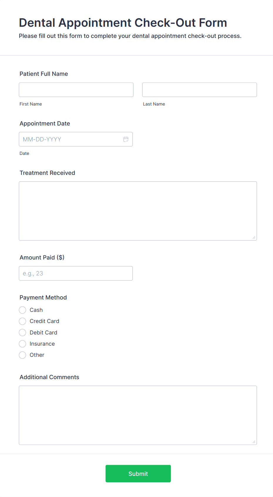 Dental Appointment Check-Out Form Template | Jotform