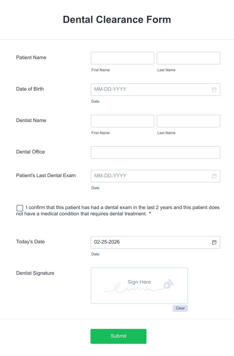 Dental Clearance Form Template | Jotform