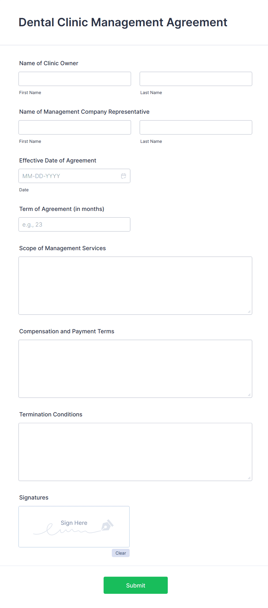 Dental Clinic Management Agreement Form Template | Jotform