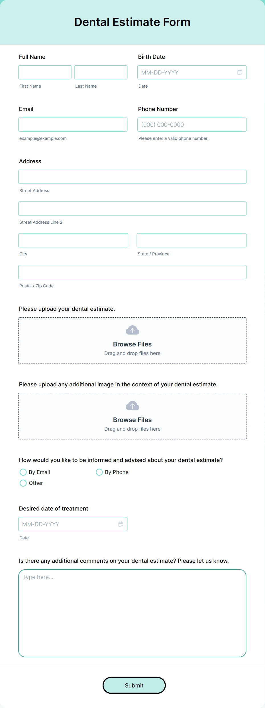 Dental Estimate Form Template | Jotform