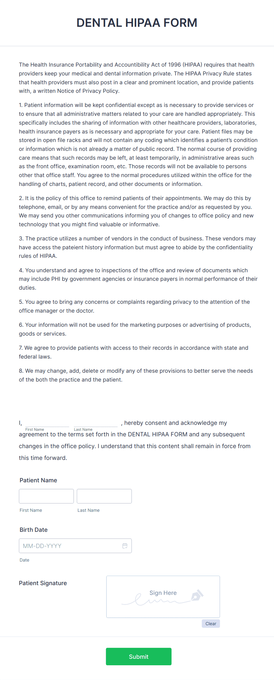 Dental HIPAA Form Template | Jotform