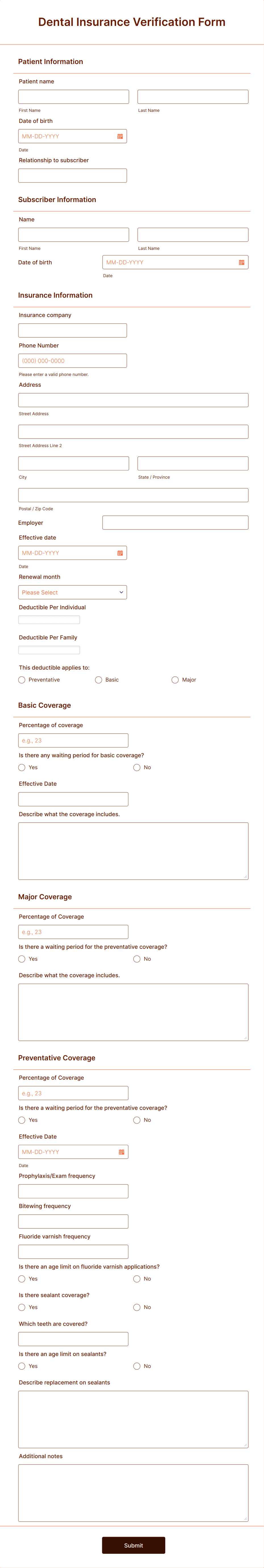 Dental Insurance Verification Form Template | Jotform