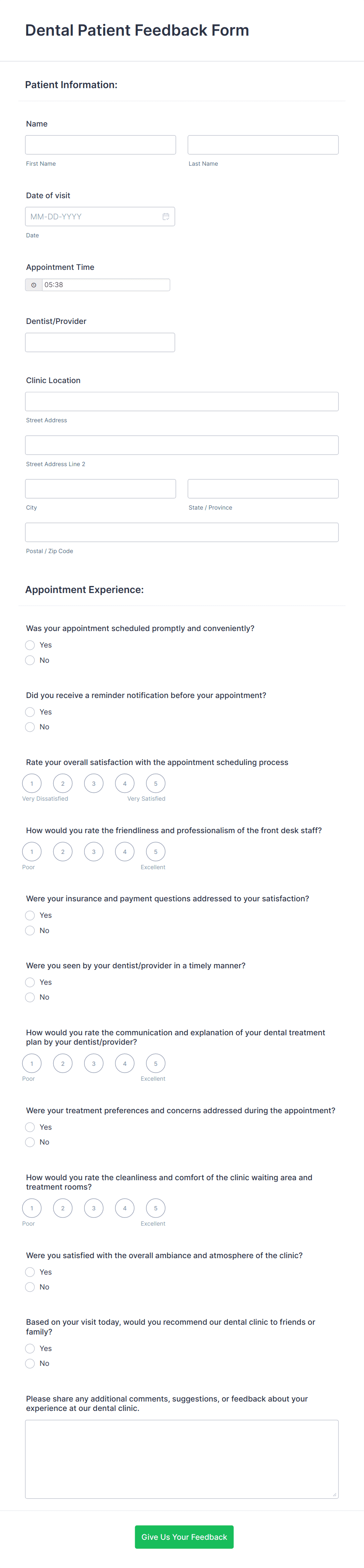 Dental Patient Feedback Form Template | Jotform