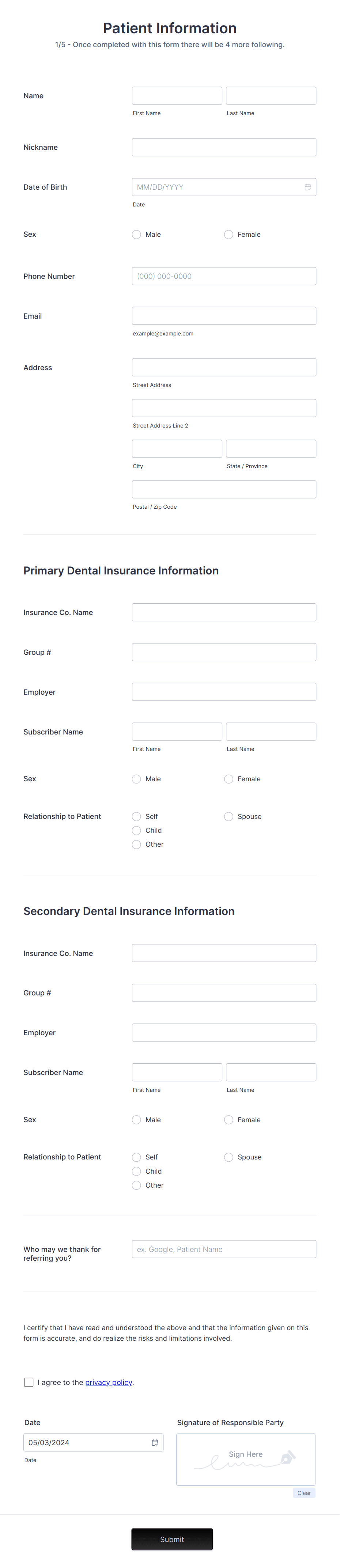 Dental Patient Information Form Template | Jotform