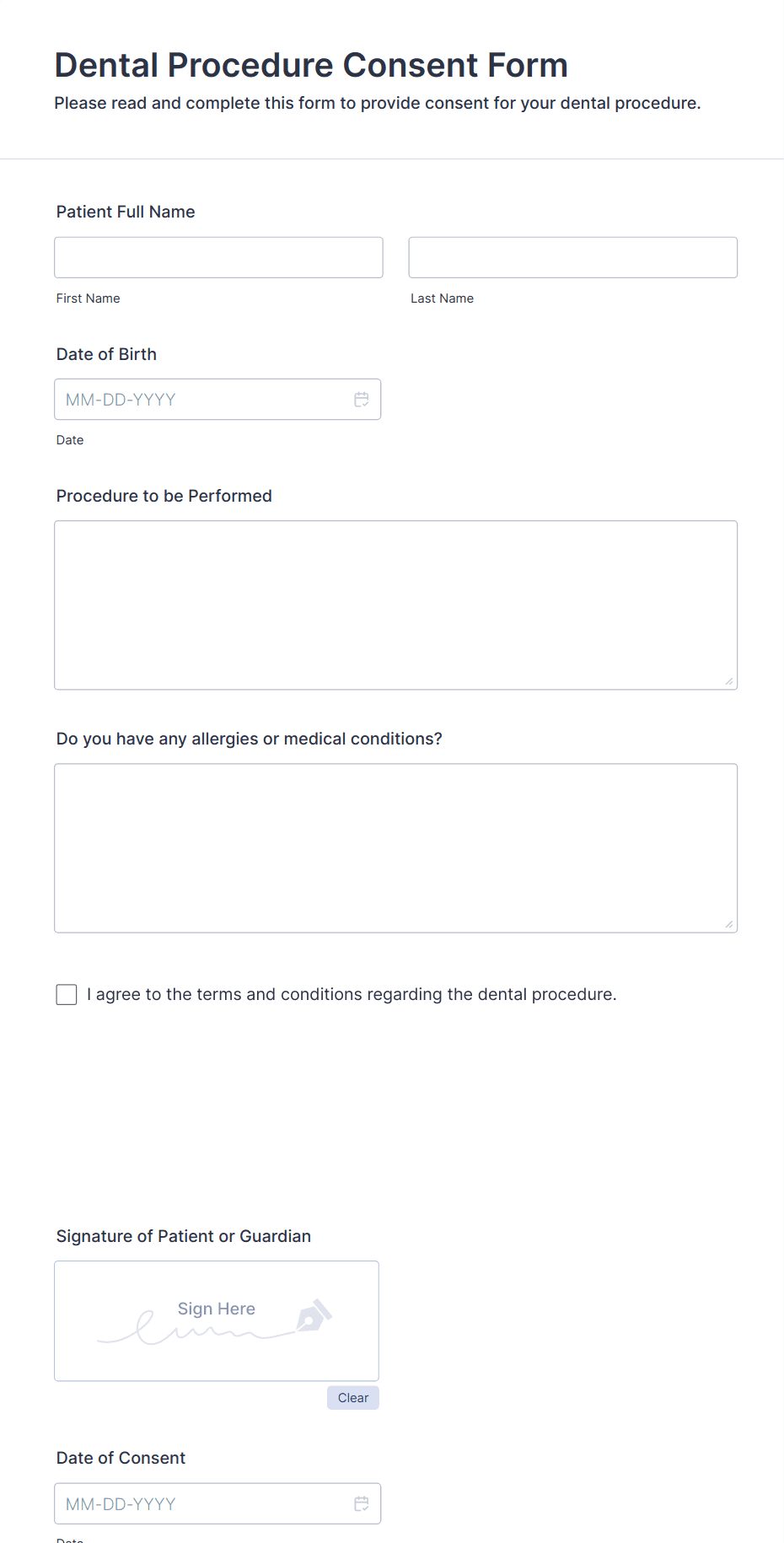 Dental Procedure Consent Form Template | Jotform