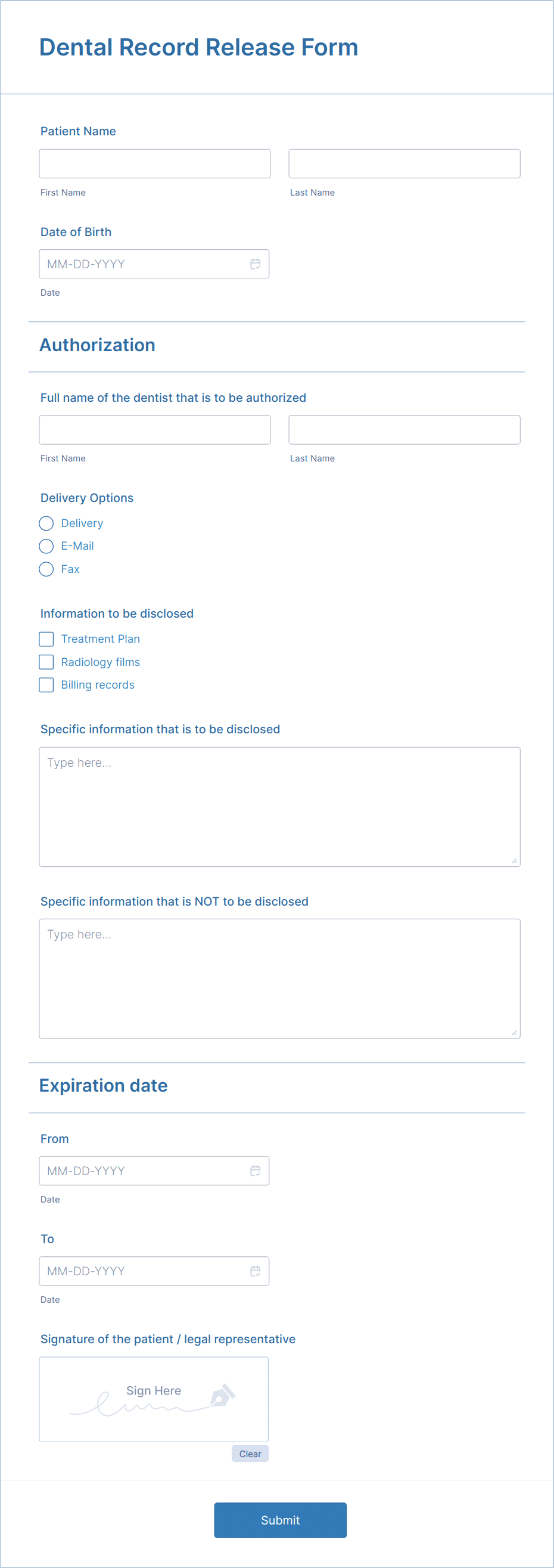 Dental Record Release Form Template | Jotform
