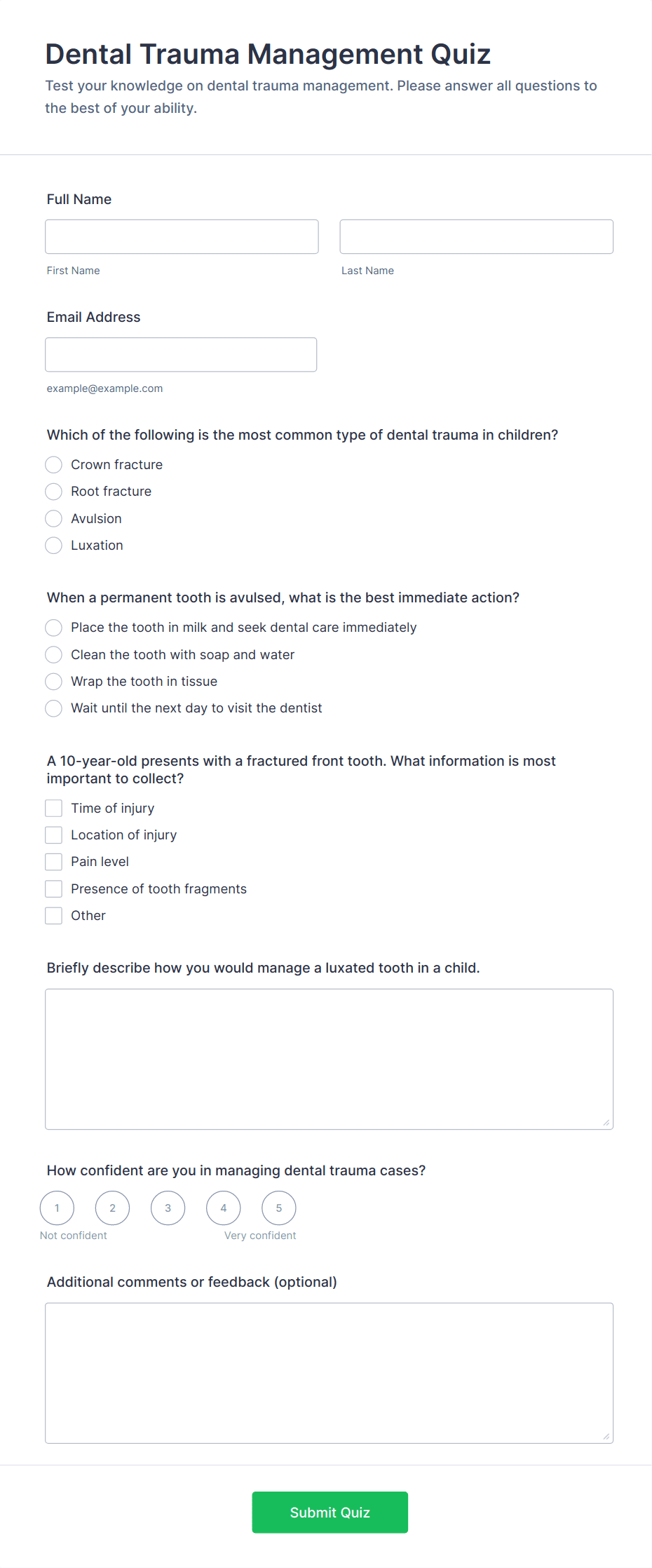 Dental Trauma Management Quiz Form Template | Jotform