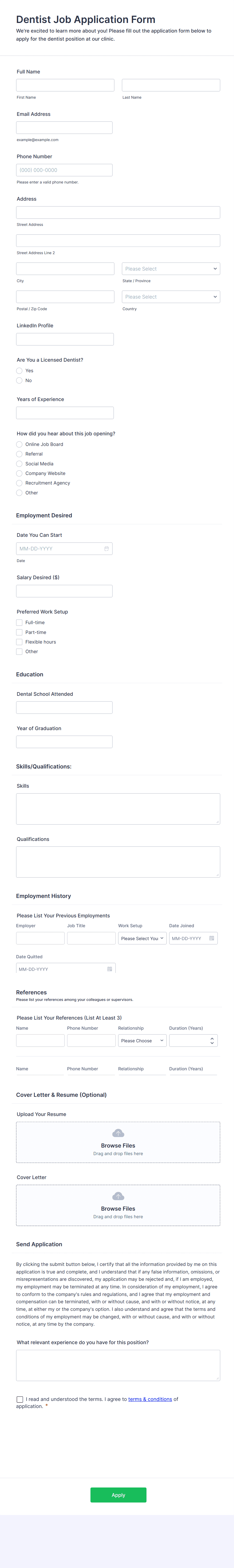 Dentist Job Application Form Template | Jotform