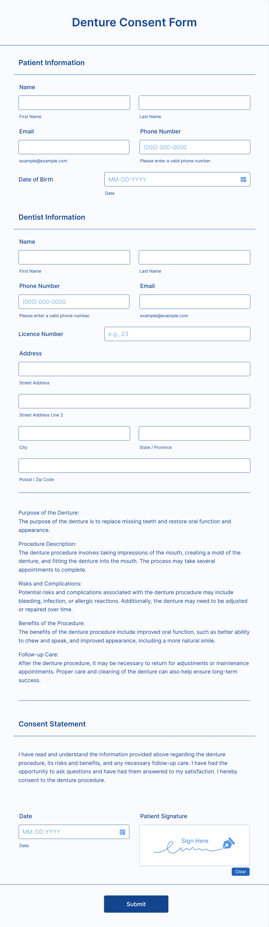 Denture Consent Form Template | Jotform