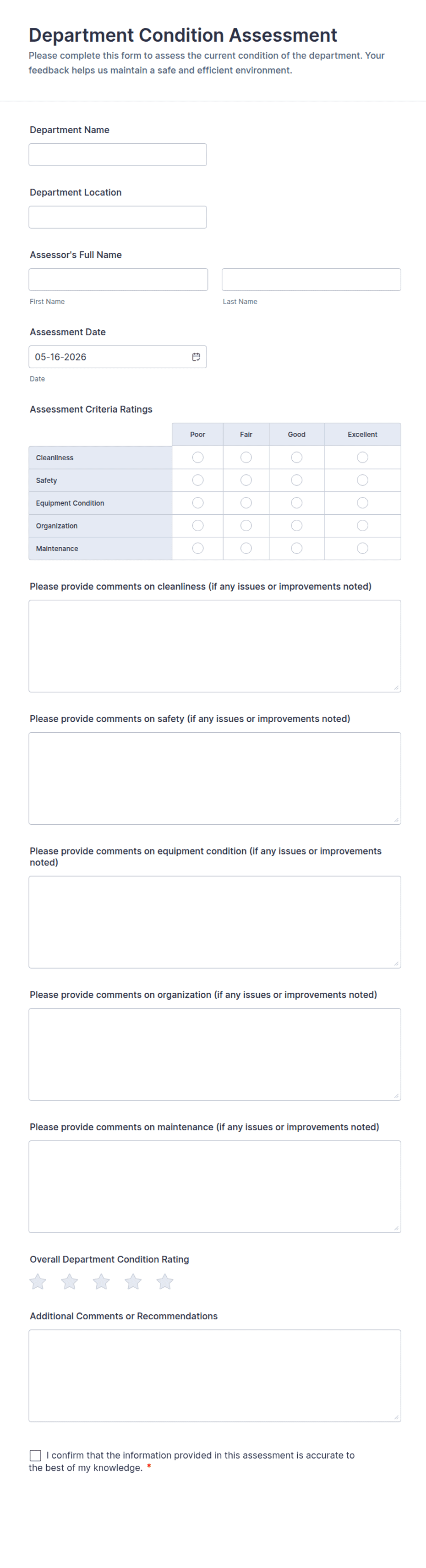 Department Condition Assessment Form Template | Jotform