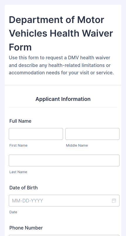 Department of Motor Vehicles Health Waiver Form Template | Jotform