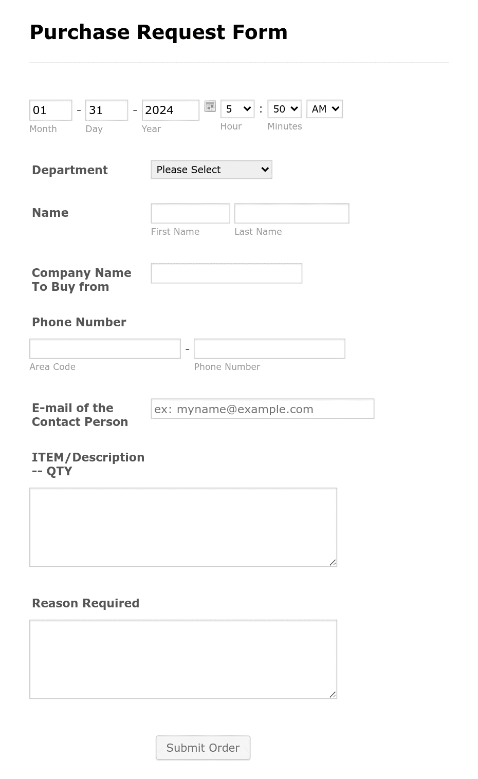 Department Purchase Request Form Template | Jotform