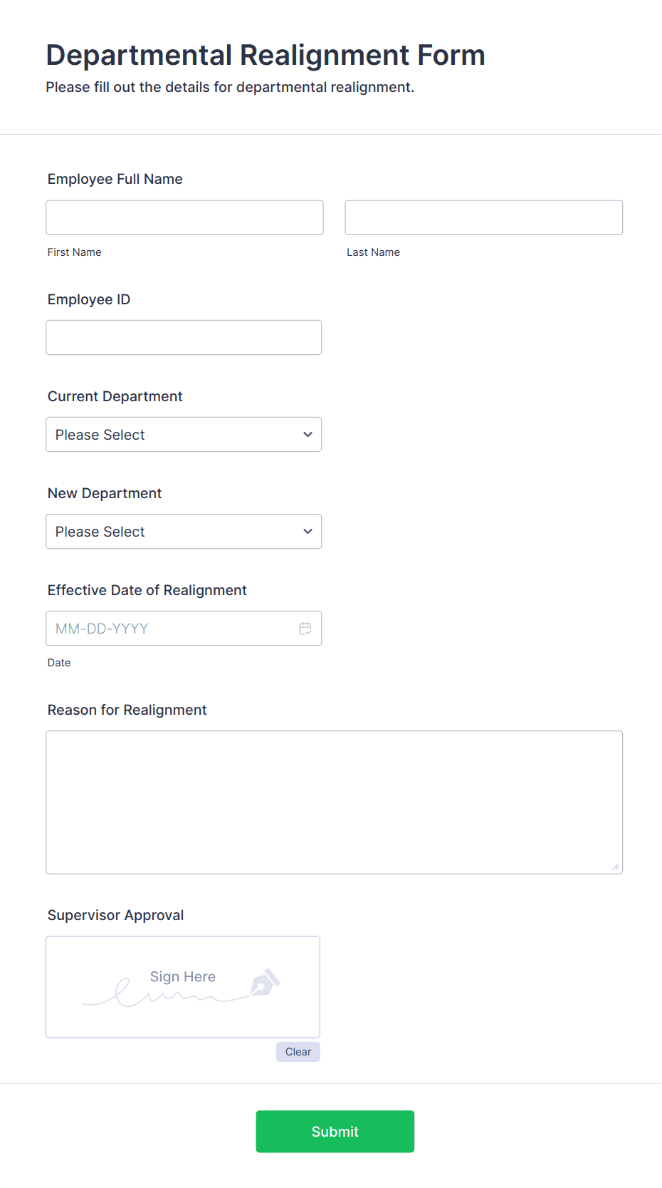 Departmental Realignment Form Template | Jotform