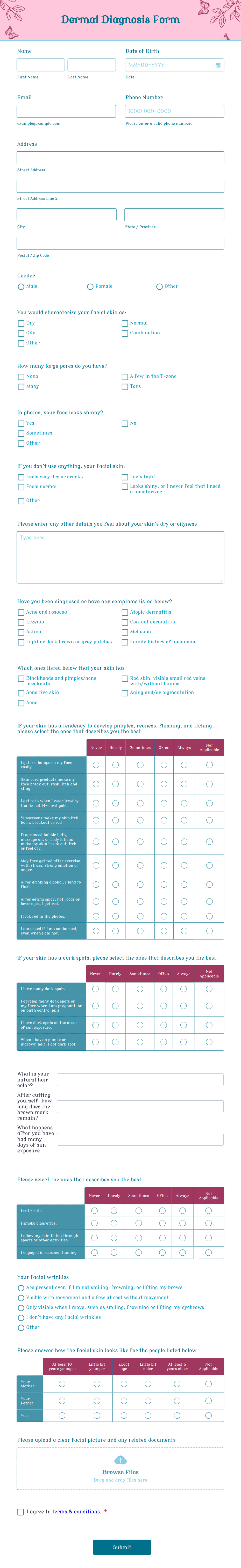 Dermal Diagnosis Form Template | Jotform