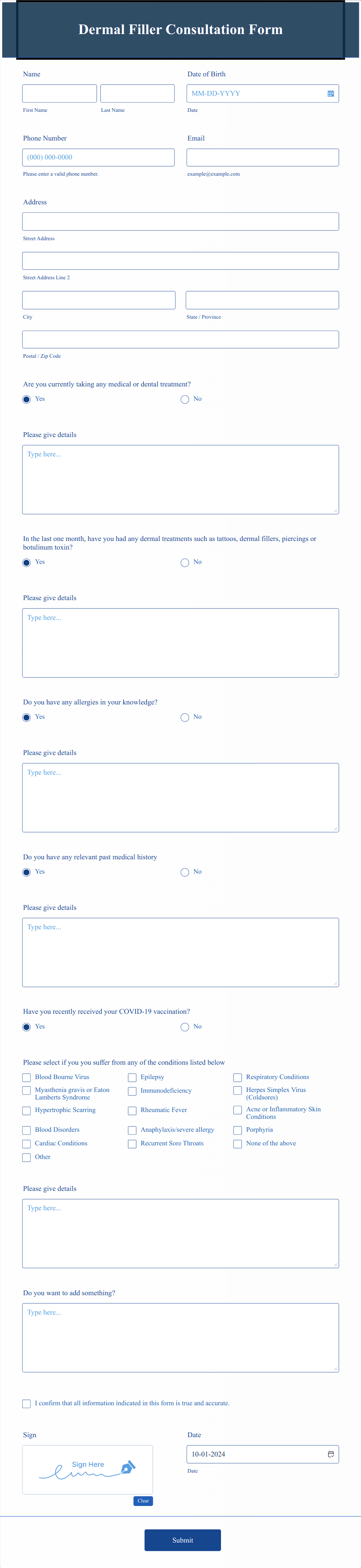 Dermal Filler Consultation Form Template | Jotform
