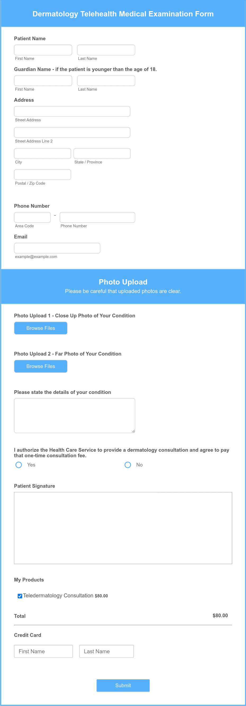 Dermatology Telehealth Medical Examination Form Template | Jotform Dermatology Telehealth Medical Examination Form Template | Jotform