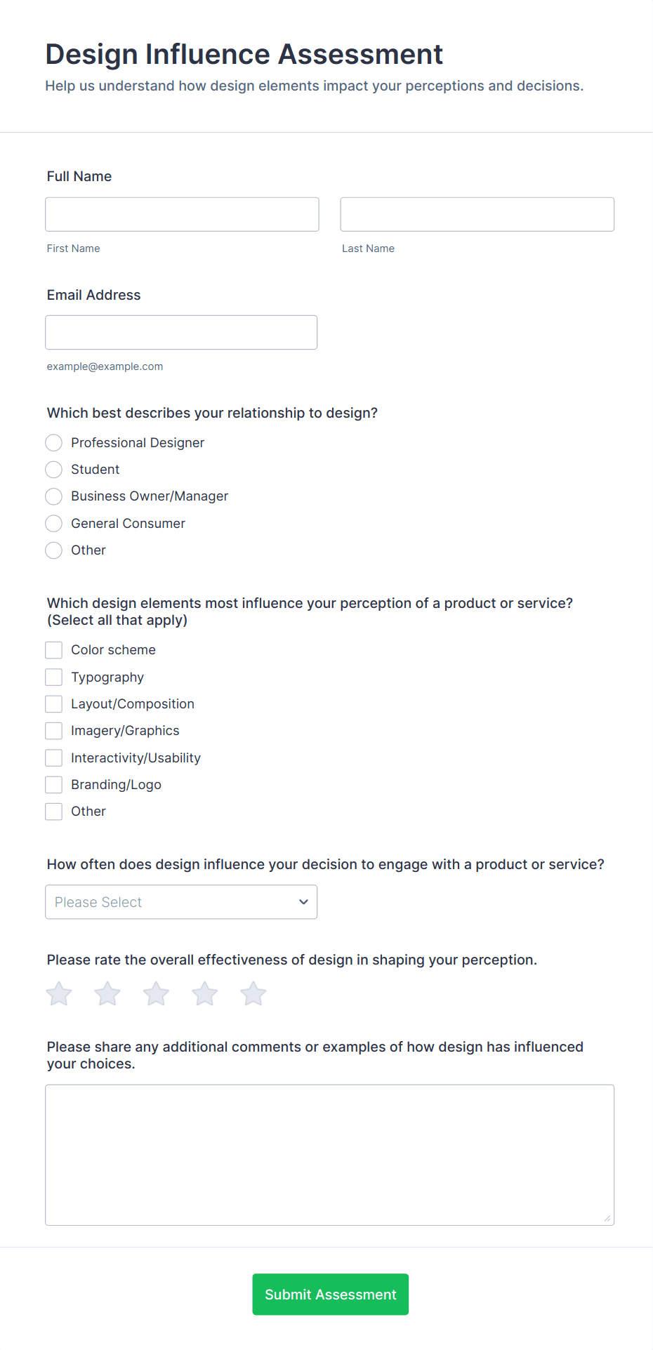 Design Influence Assessment Form Template | Jotform