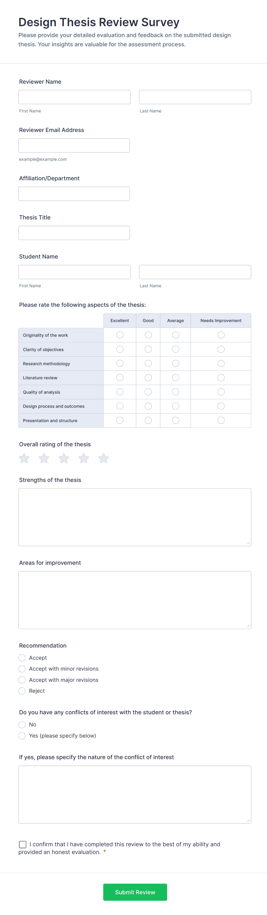 Design Thesis Review Survey Form Template | Jotform