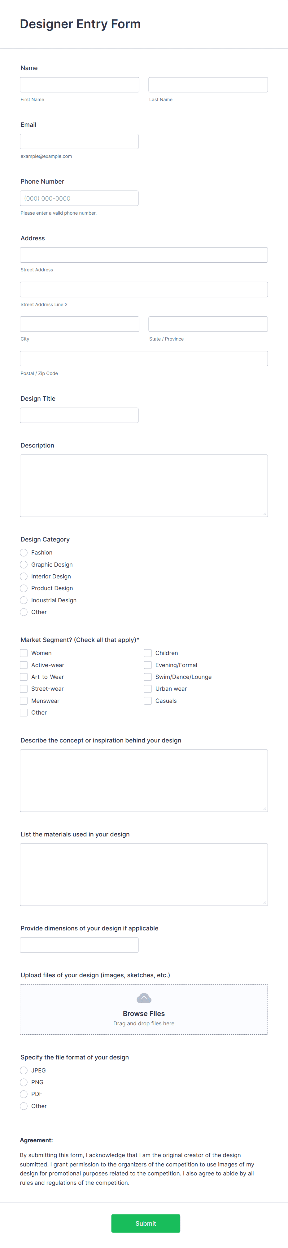 Designer Entry Form Template | Jotform