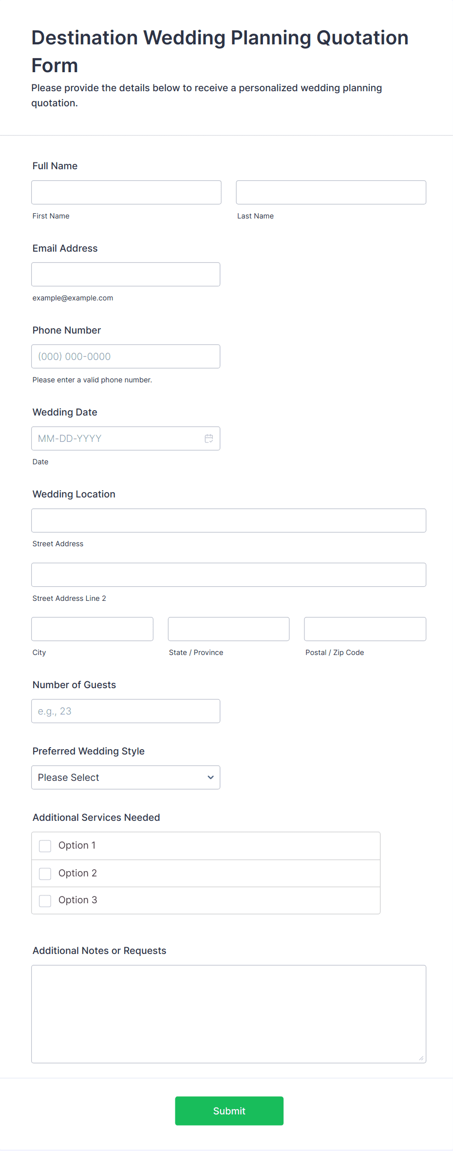 Destination Wedding Planning Quotation Form Template | Jotform