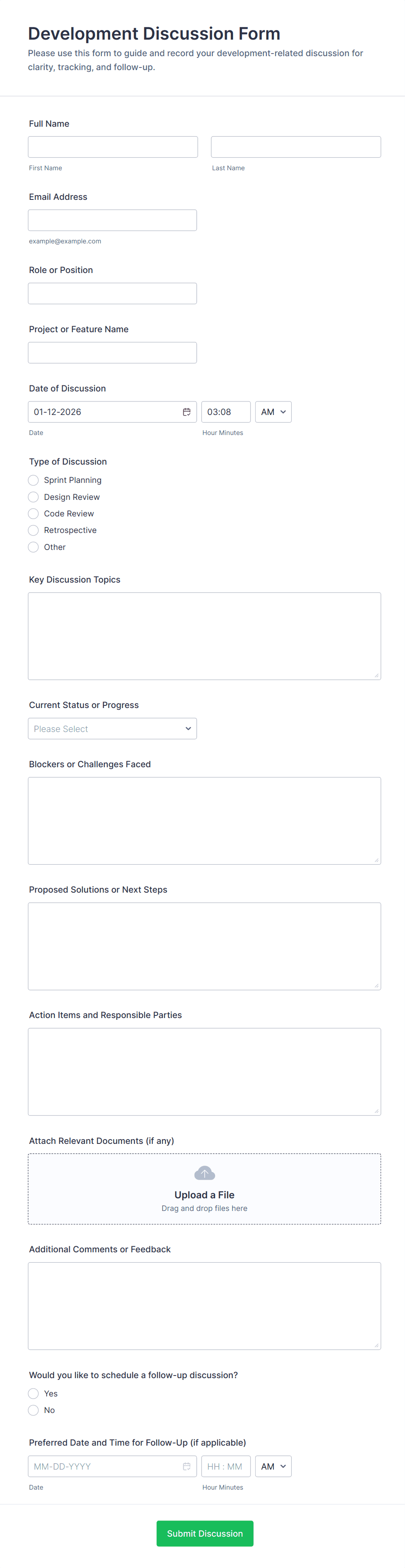 Development Discussion Form Template | Jotform