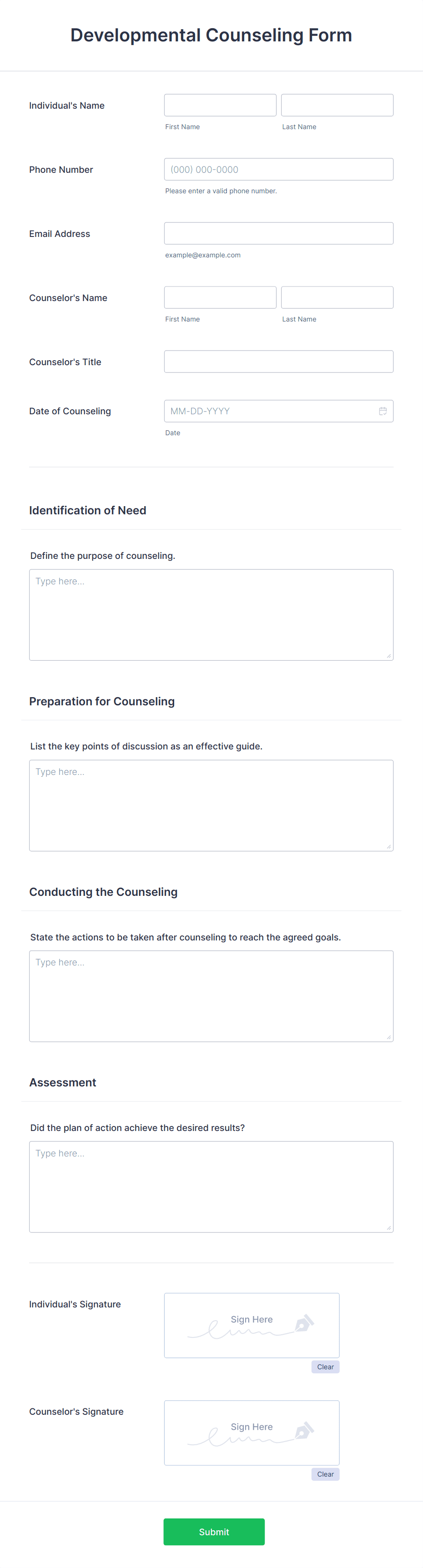 Developmental Counseling Form Template | Jotform