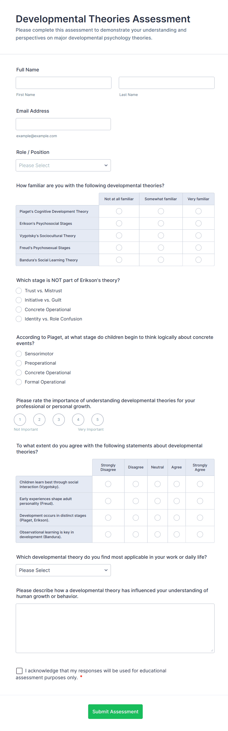 Developmental Theories Assessment Form Template | Jotform