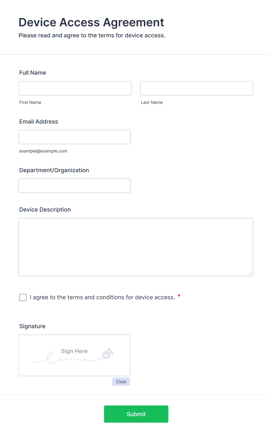 Device Access Agreement Form Template | Jotform