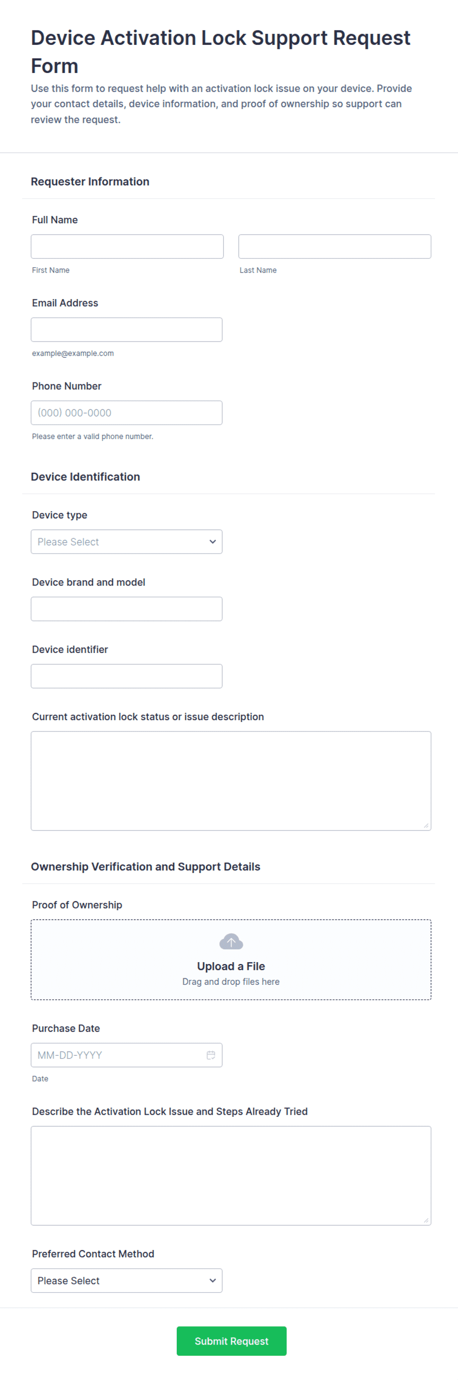 Device Activation Lock Support Request Form Template | Jotform