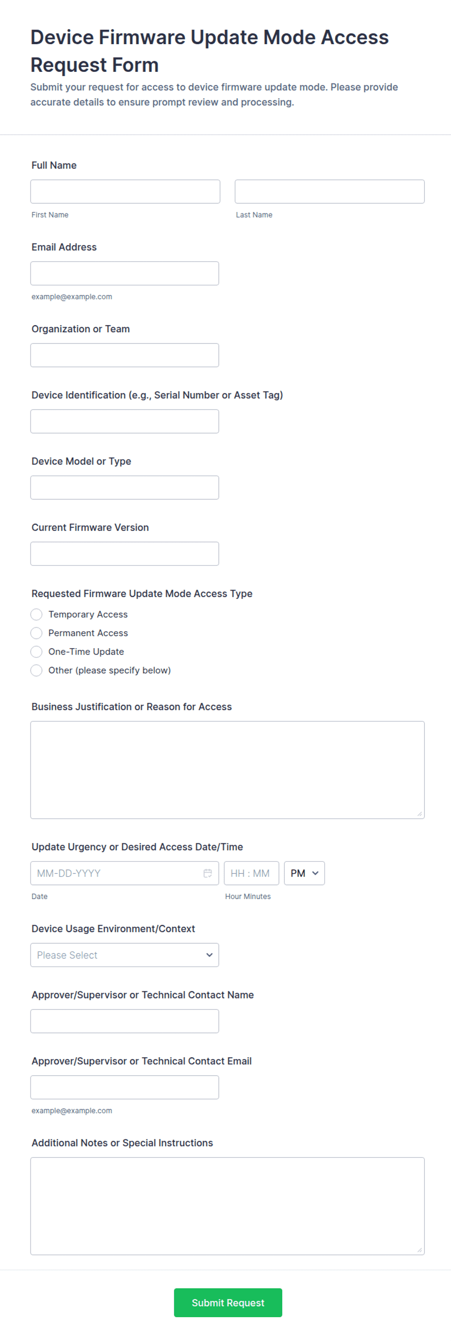 Device Firmware Update Mode Access Request Form Template | Jotform