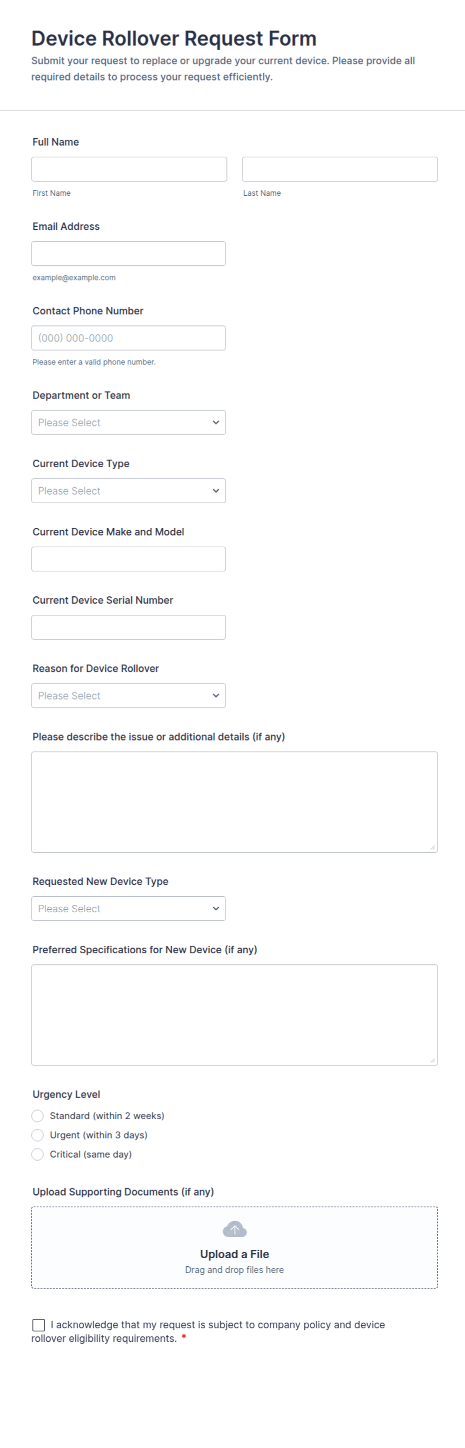 Device Rollover Request Form Template | Jotform