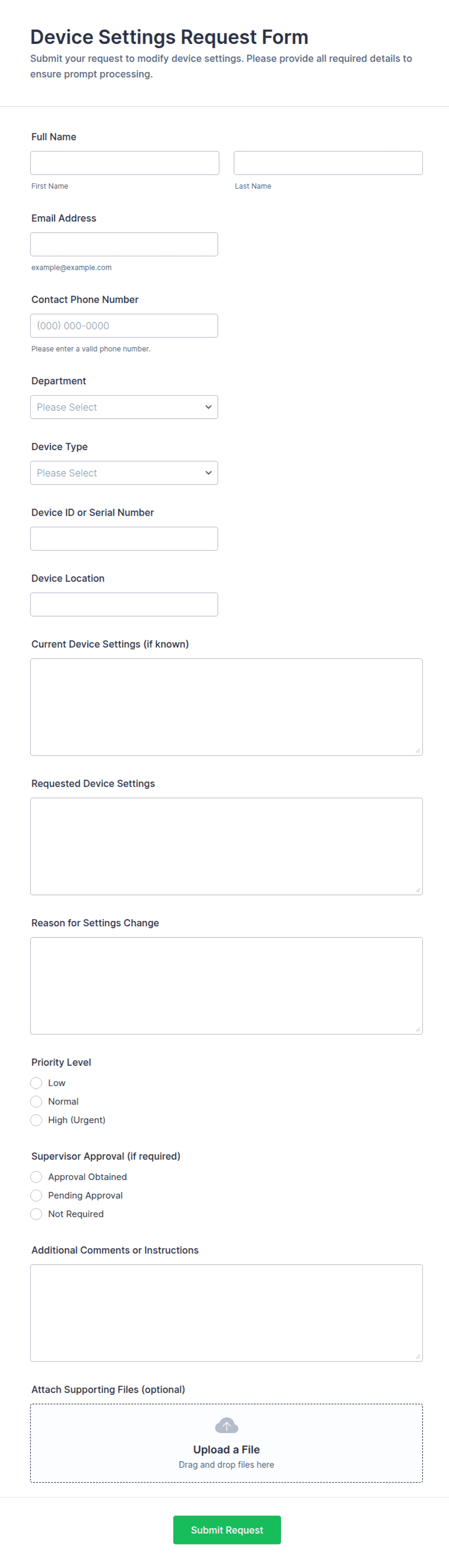Device Settings Request Form Template | Jotform