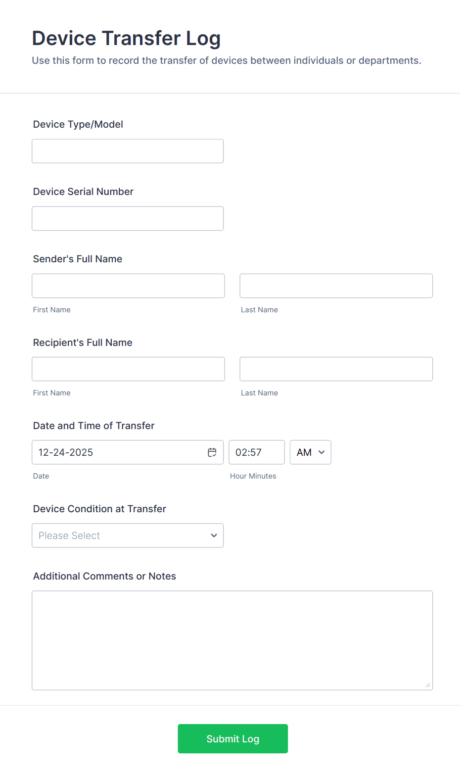 Device Transfer Log Form Template | Jotform