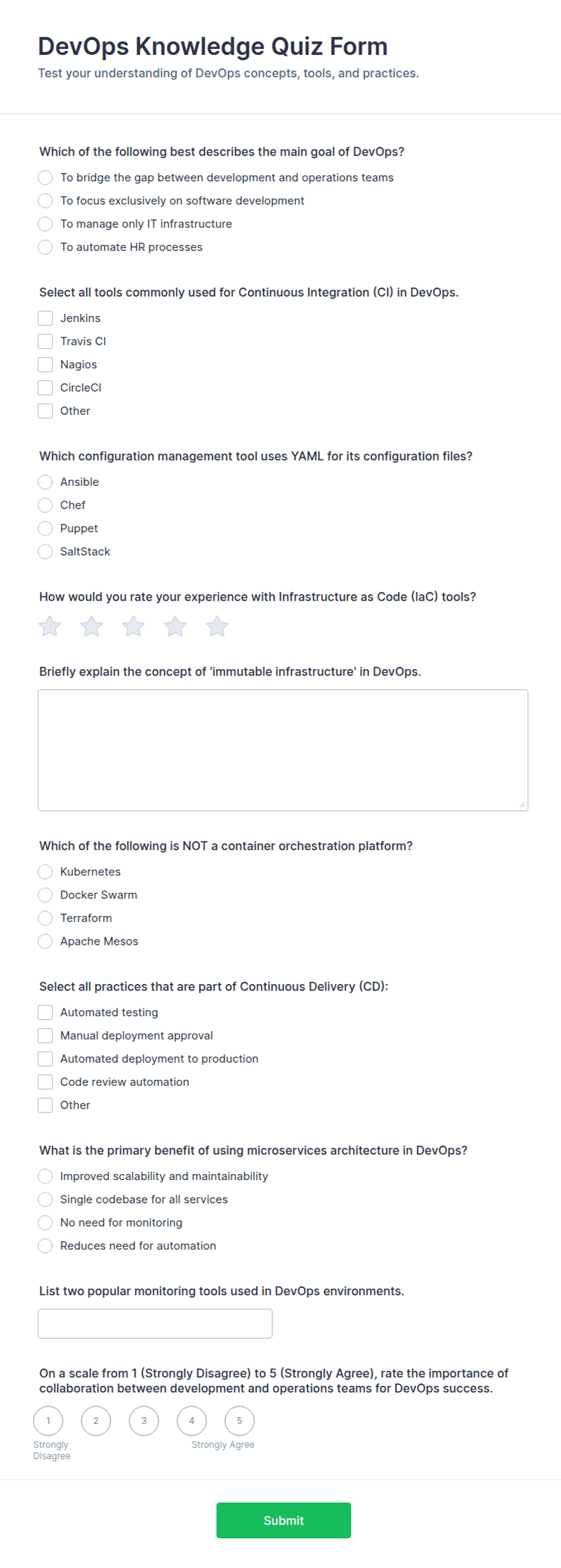 DevOps Knowledge Quiz Form Template | Jotform