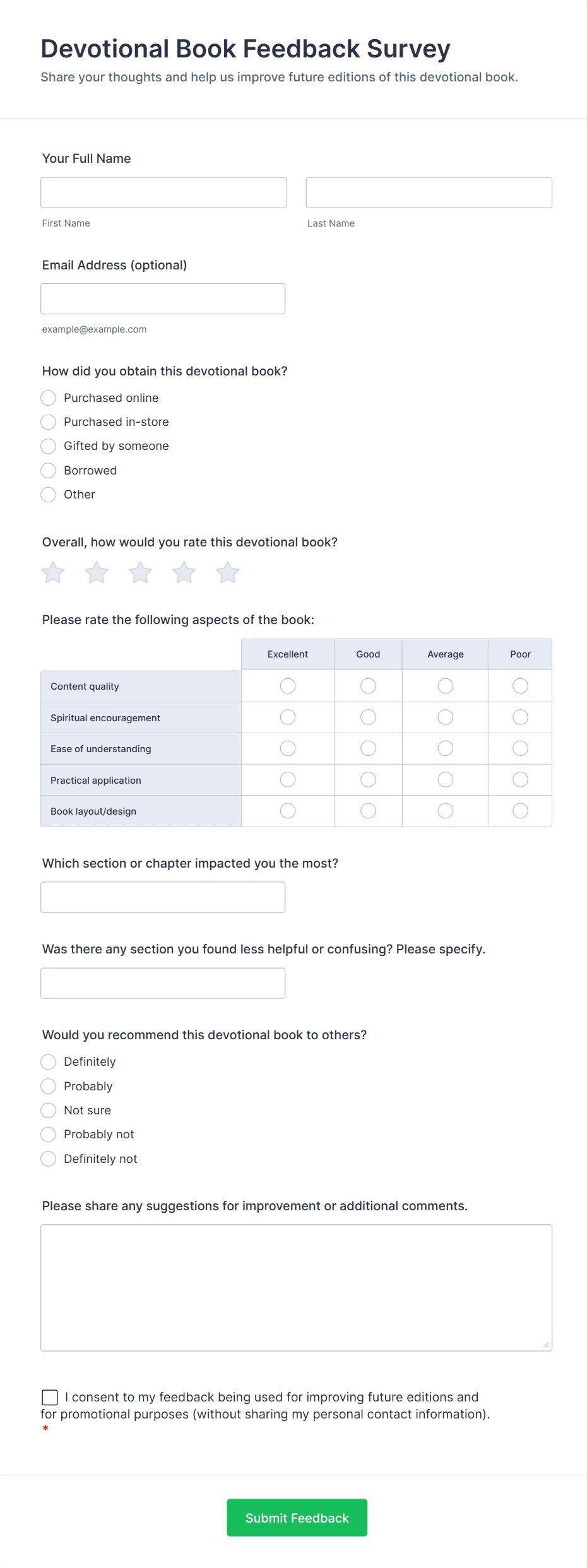 Devotional Book Feedback Survey Form Template | Jotform