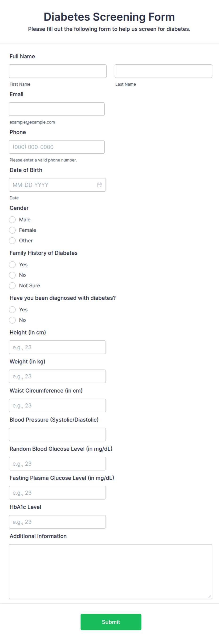 Diabetes Screening Form Template | Jotform