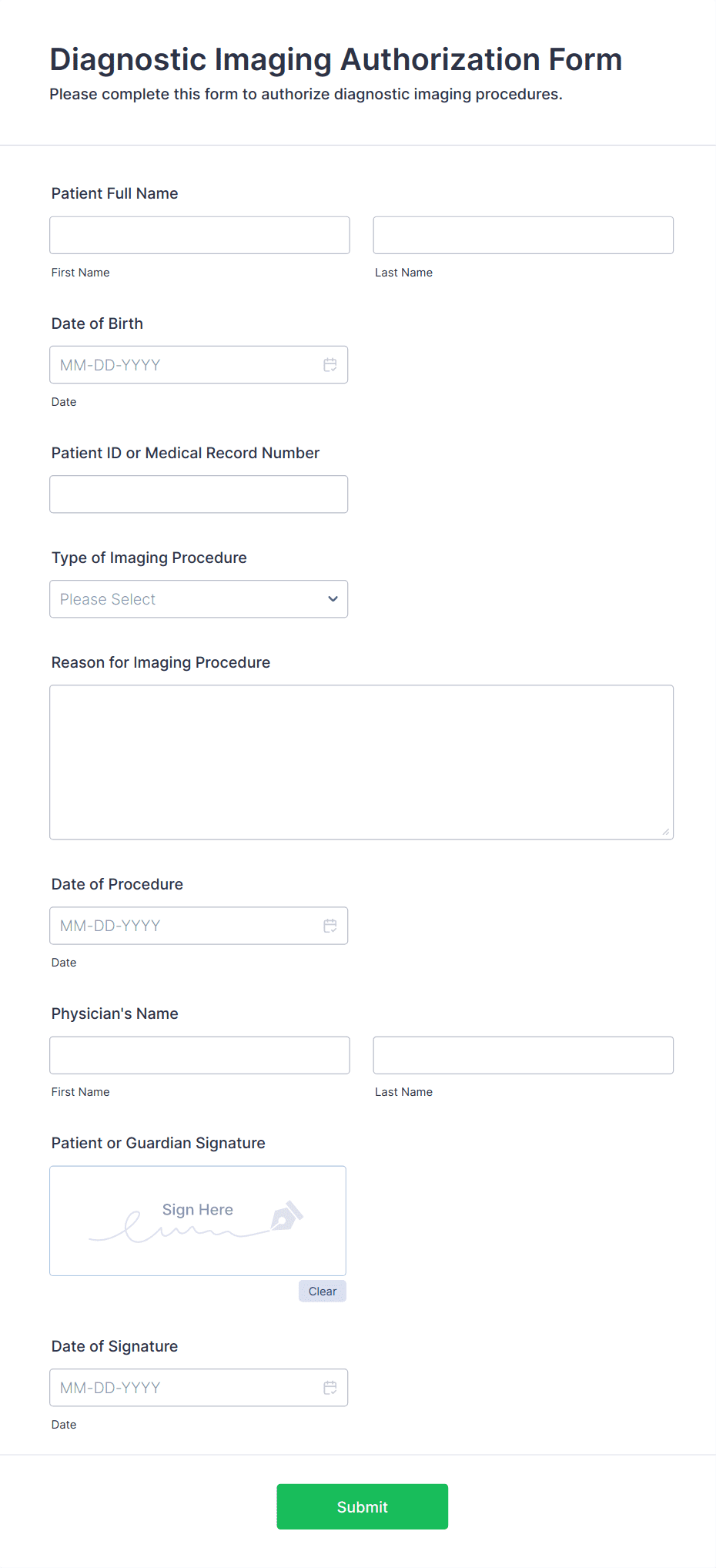 Diagnostic Imaging Authorization Form Template | Jotform