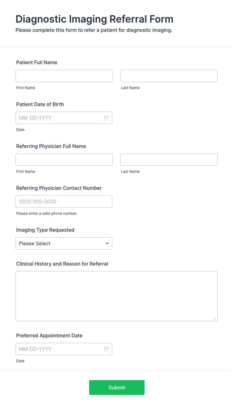 Diagnostic Imaging Referral Form Template | Jotform