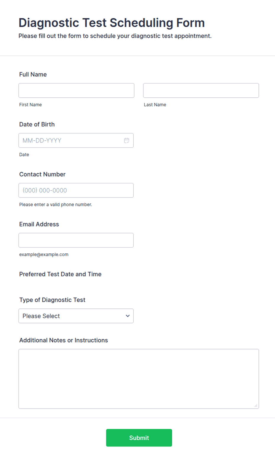 Diagnostic Test Scheduling Form Template | Jotform