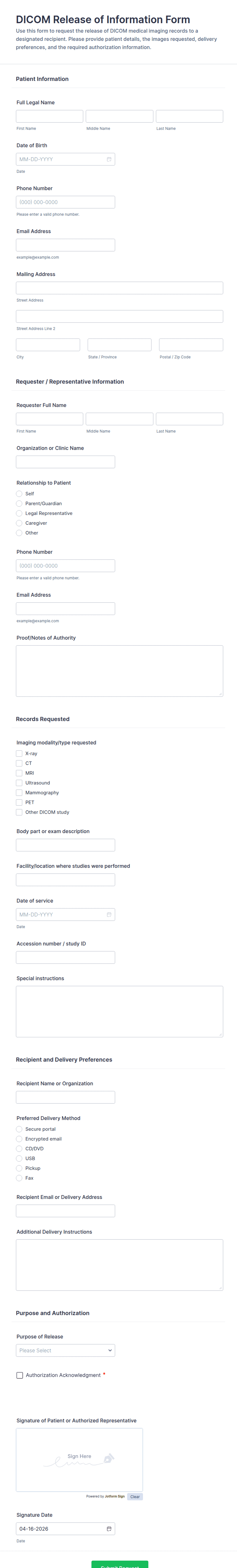 DICOM Release of Information Form Template | Jotform