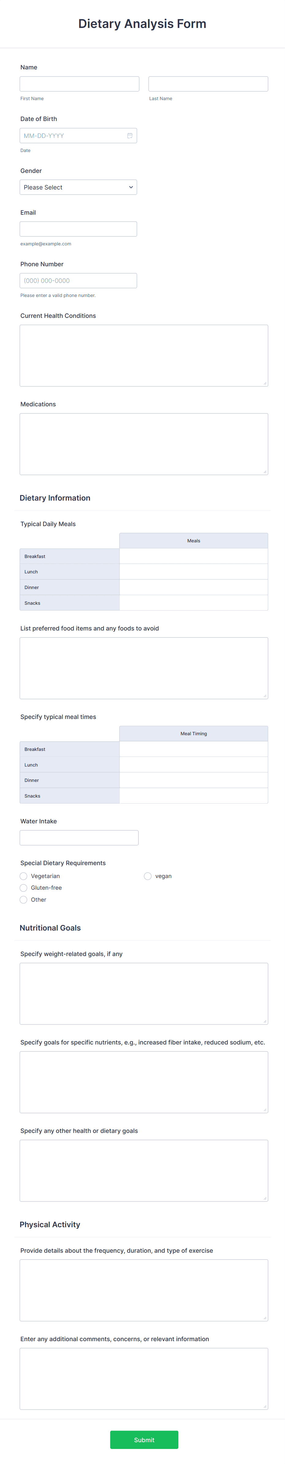 Dietary Analysis Form Template | Jotform