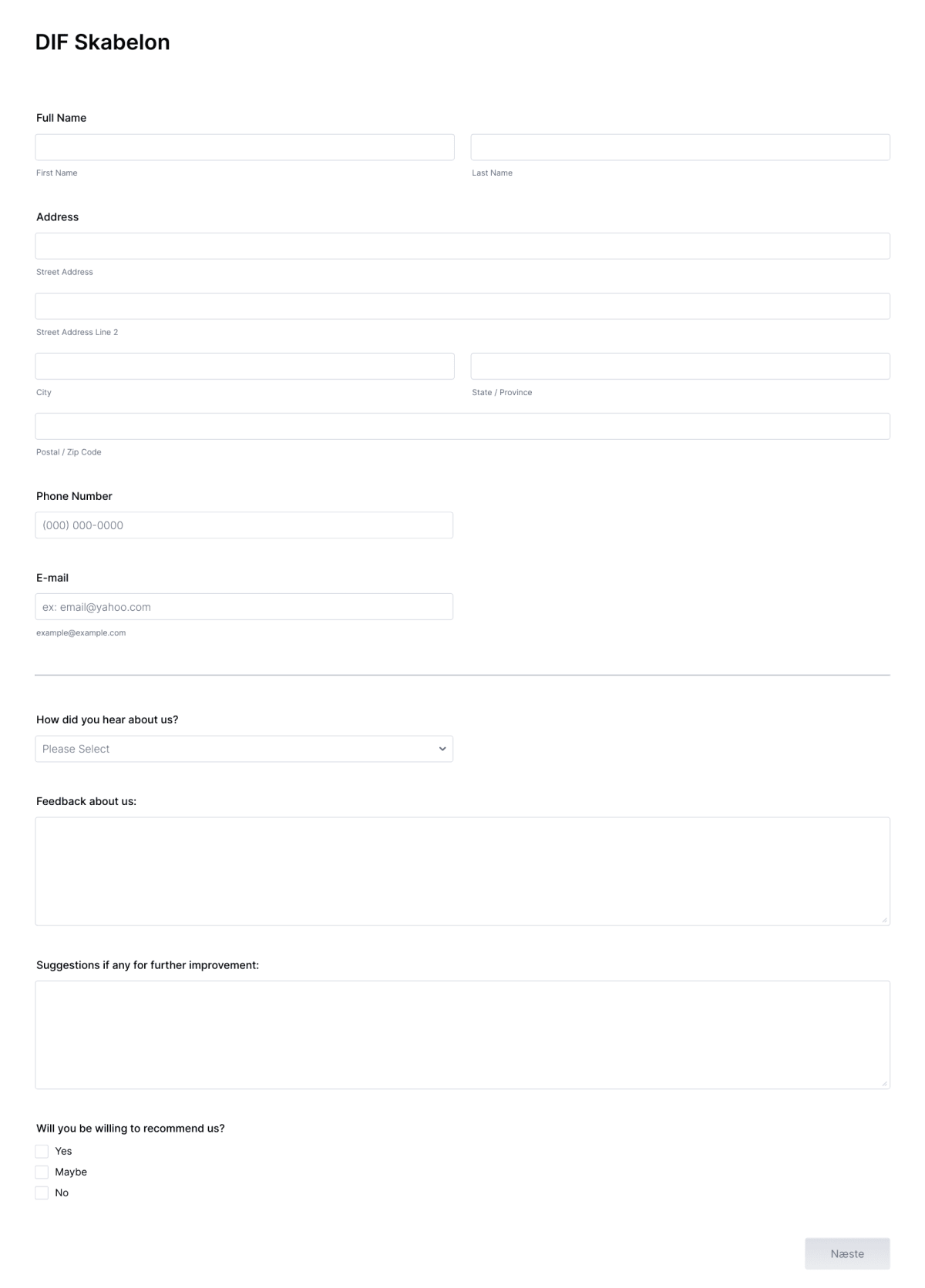 DIF formularskabelon Form Template | Jotform
