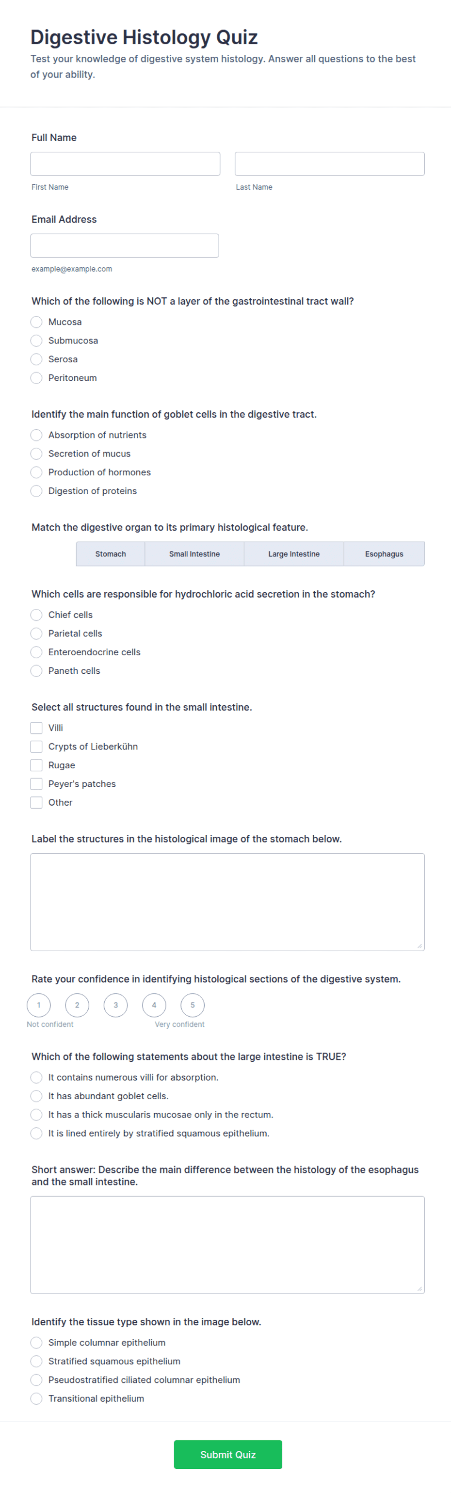 Digestive Histology Quiz Form Template | Jotform