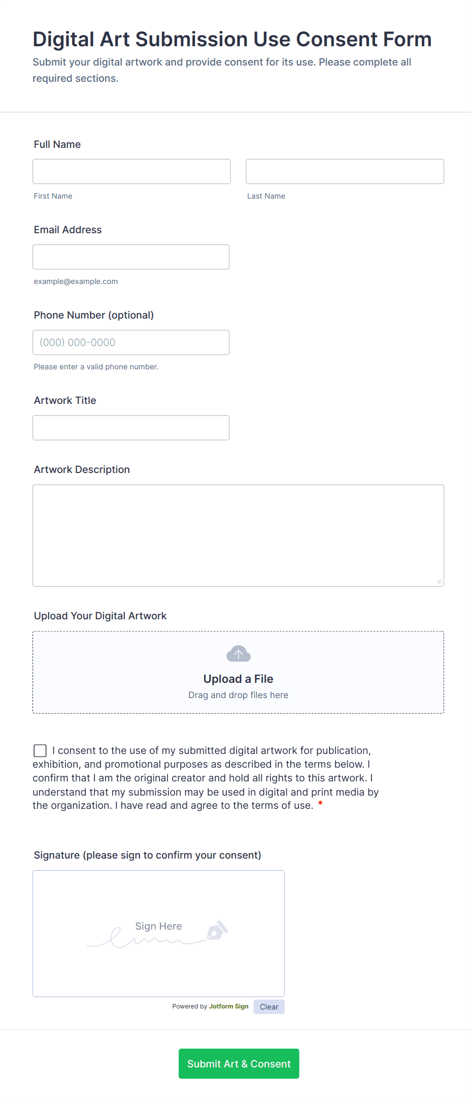 Digital Art Submission Use Consent Form Template | Jotform