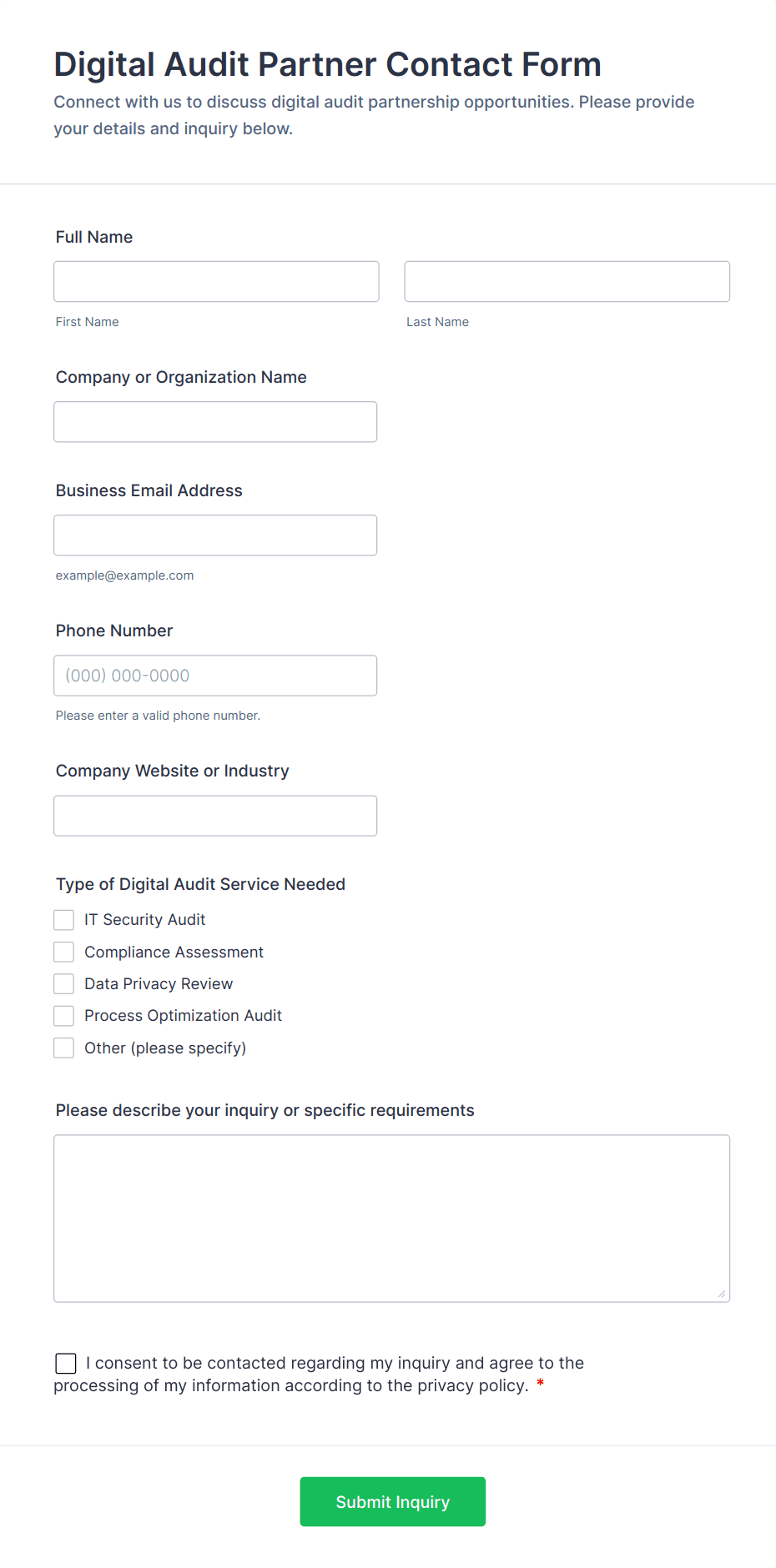 Digital Audit Partner Contact Form Template | Jotform