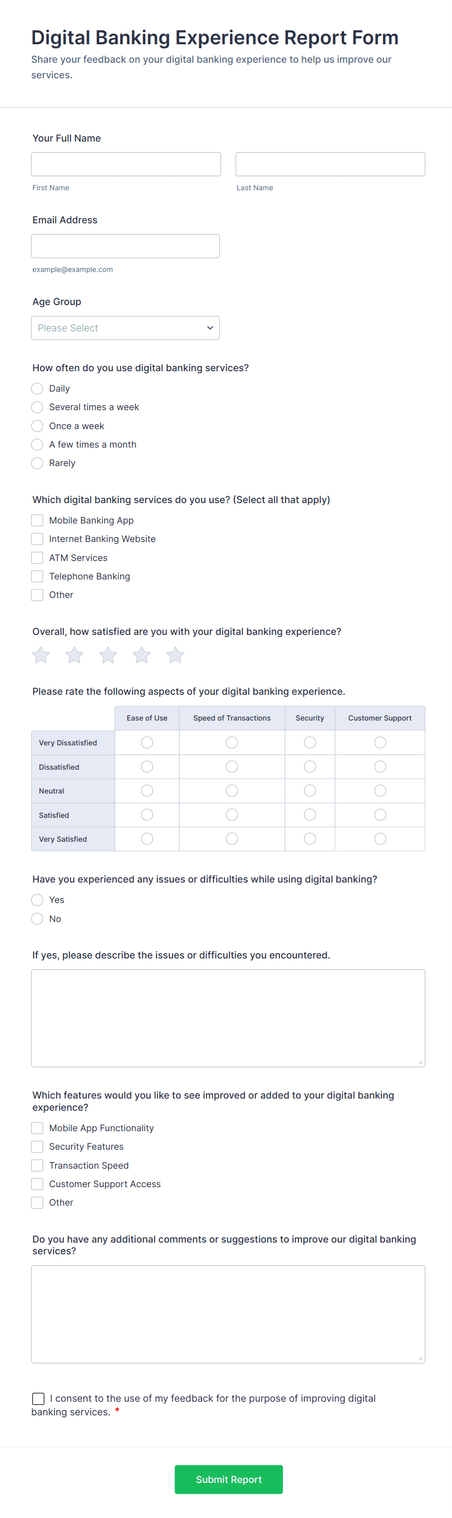 Digital Banking Experience Report Form Form Template | Jotform