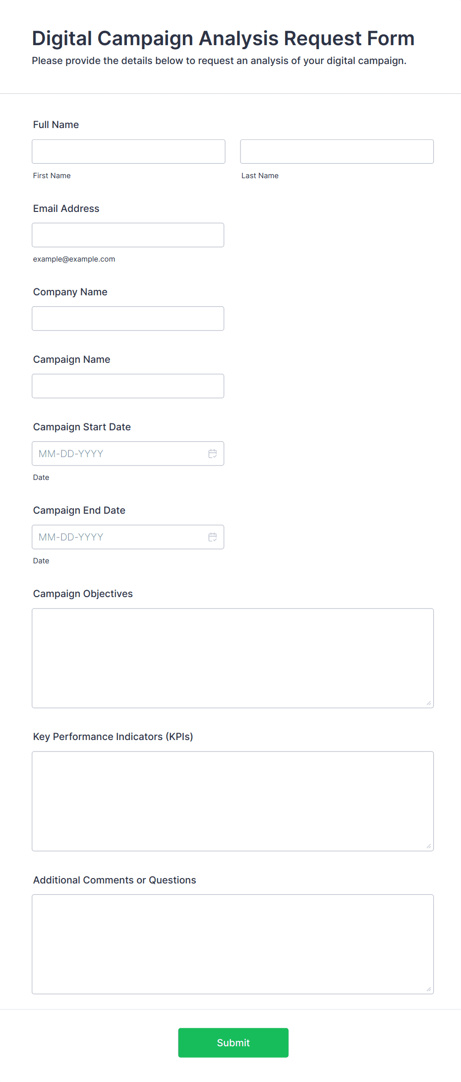 Digital Campaign Analysis Request Form Template | Jotform